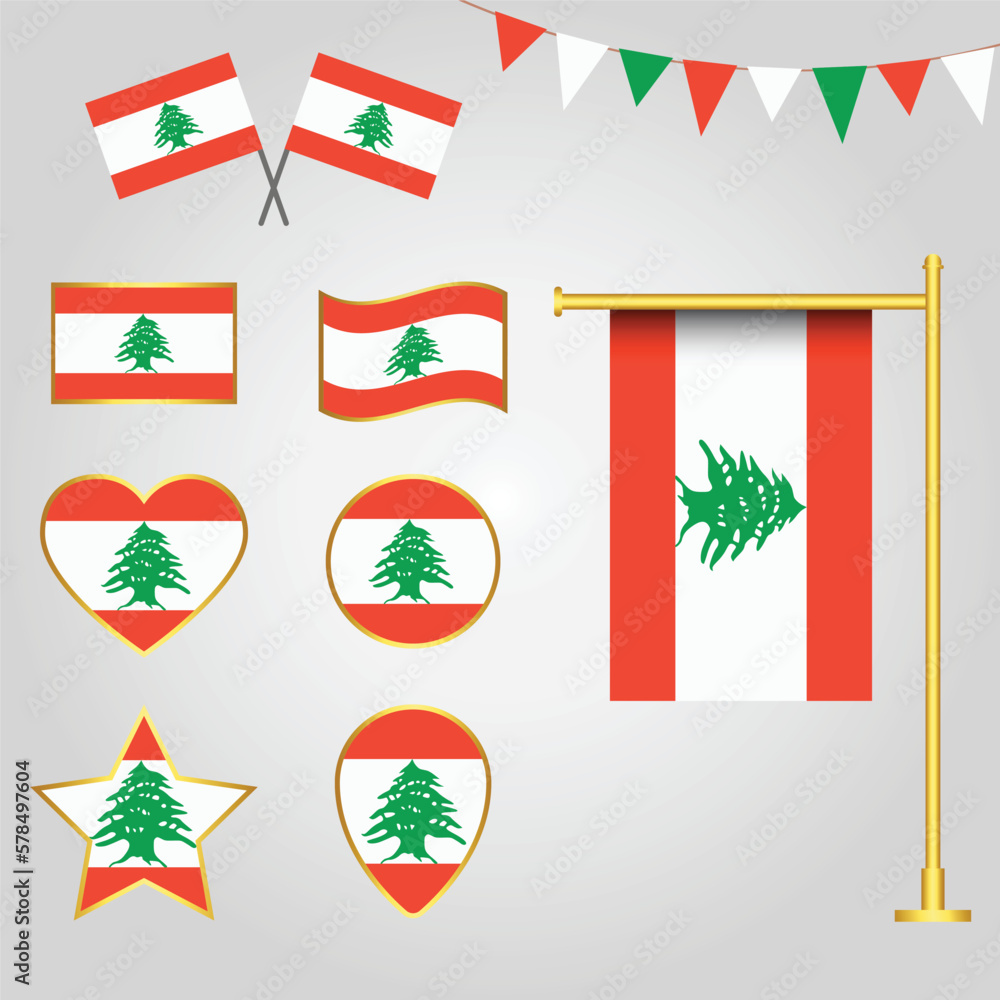 Vector collection of Lebanon flag emblems and icons in different shapes ...