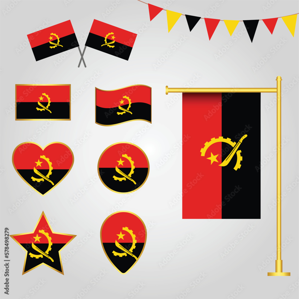 Vector collection of Angola flag emblems and icons in different shapes ...