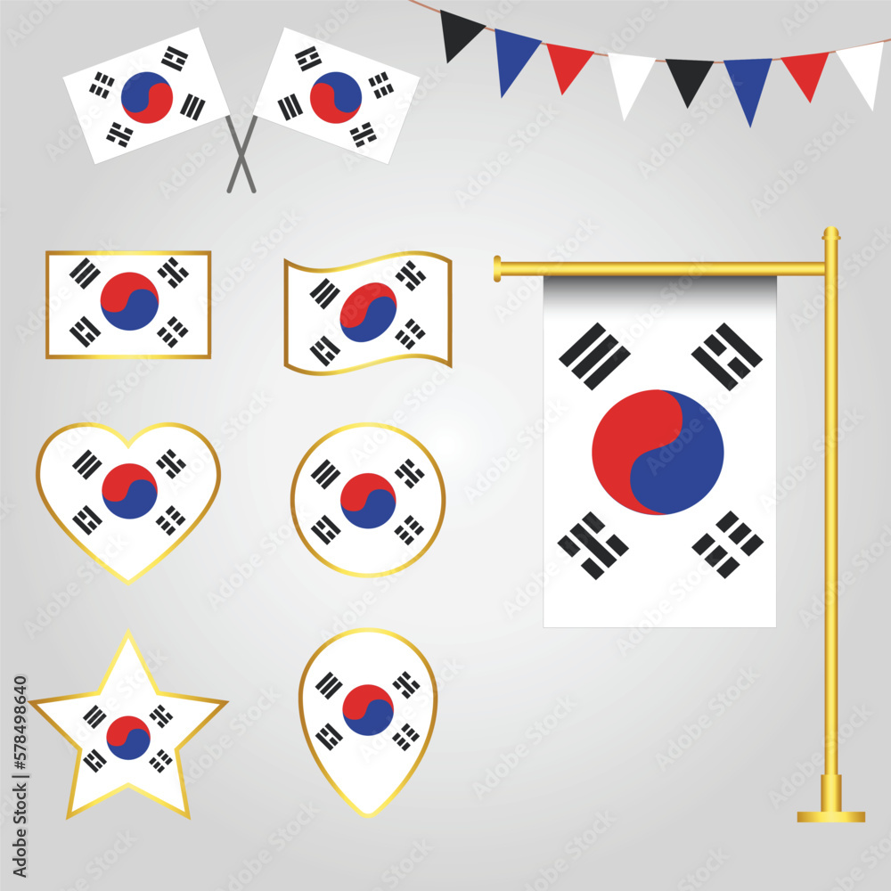 Vector collection of South Korea flag emblems and icons in different ...