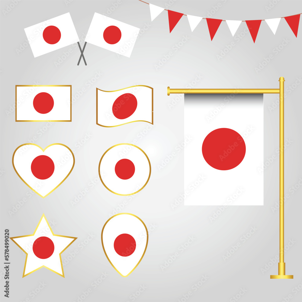 Vector collection of Japan flag emblems and icons in different shapes ...