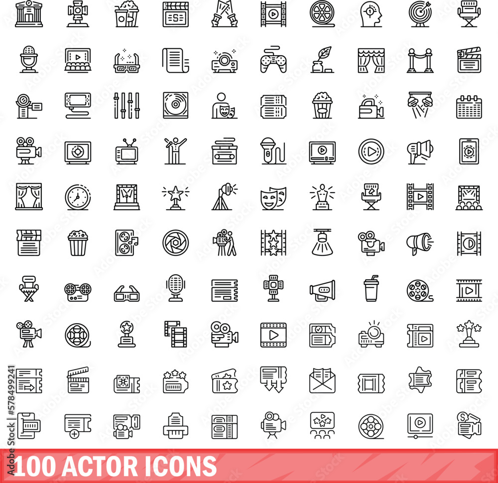 100 actor icons set. Outline illustration of 100 actor icons vector set ...