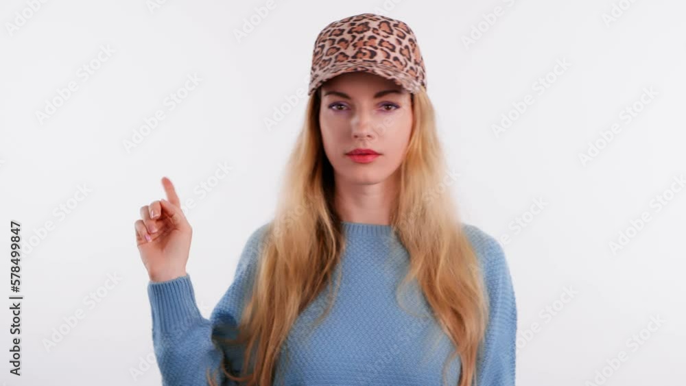 Woman gesturing nodding no, stop, expressing disagreement. Body ...