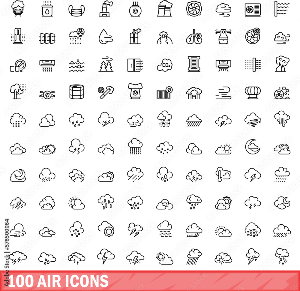 100 air icons set. Outline illustration of 100 air icons vector set ...