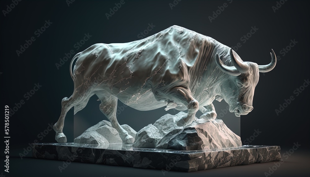 Marble sculpture of a bull as a concept of bullish / optimistic mindset ...