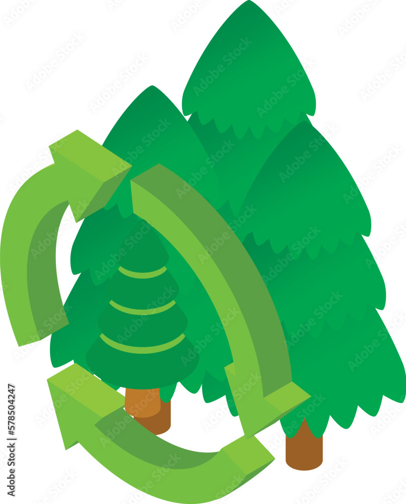 Save environment icon isometric vector. Coniferous forest in recycling ...
