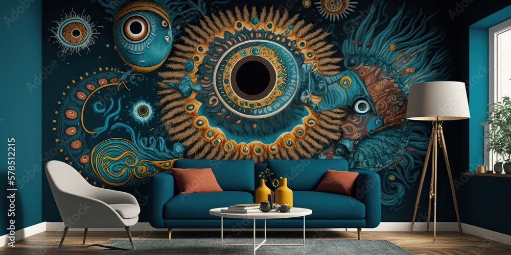bright bold wall mural with intricate pattern showcasing maximalisms ...