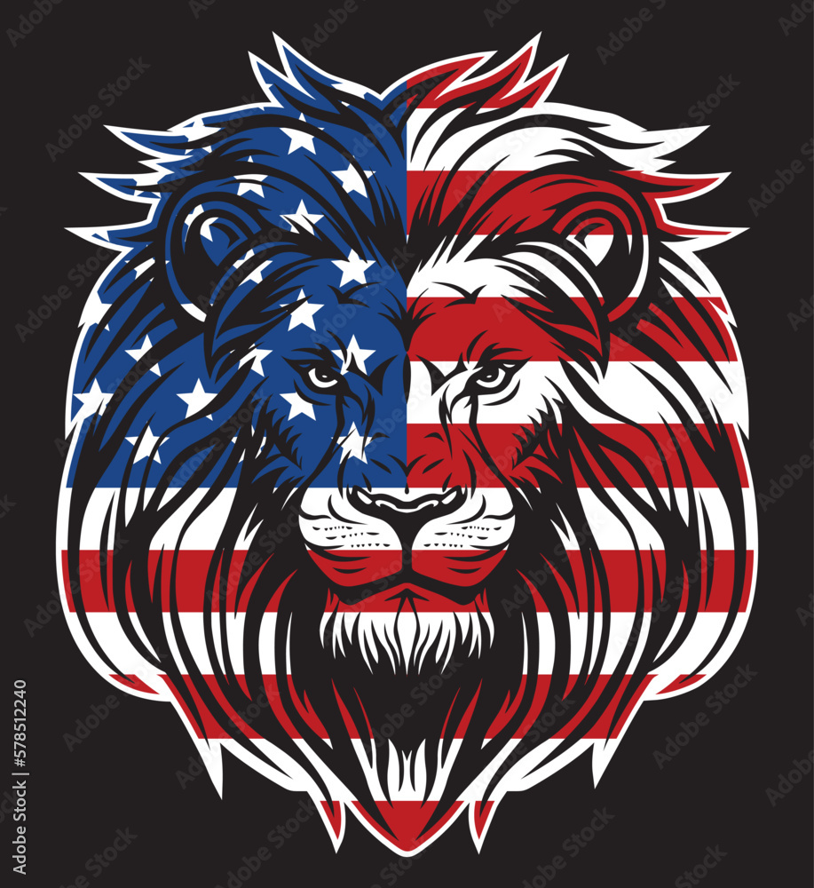 Lion head and american flag front view eps vector art image ...