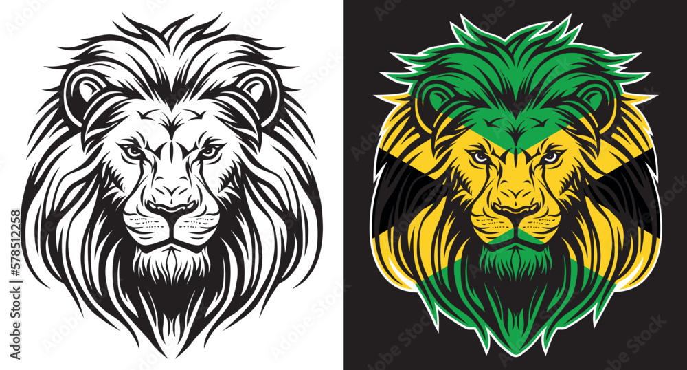 Lion head and jamaican flag front view eps vector art image ...