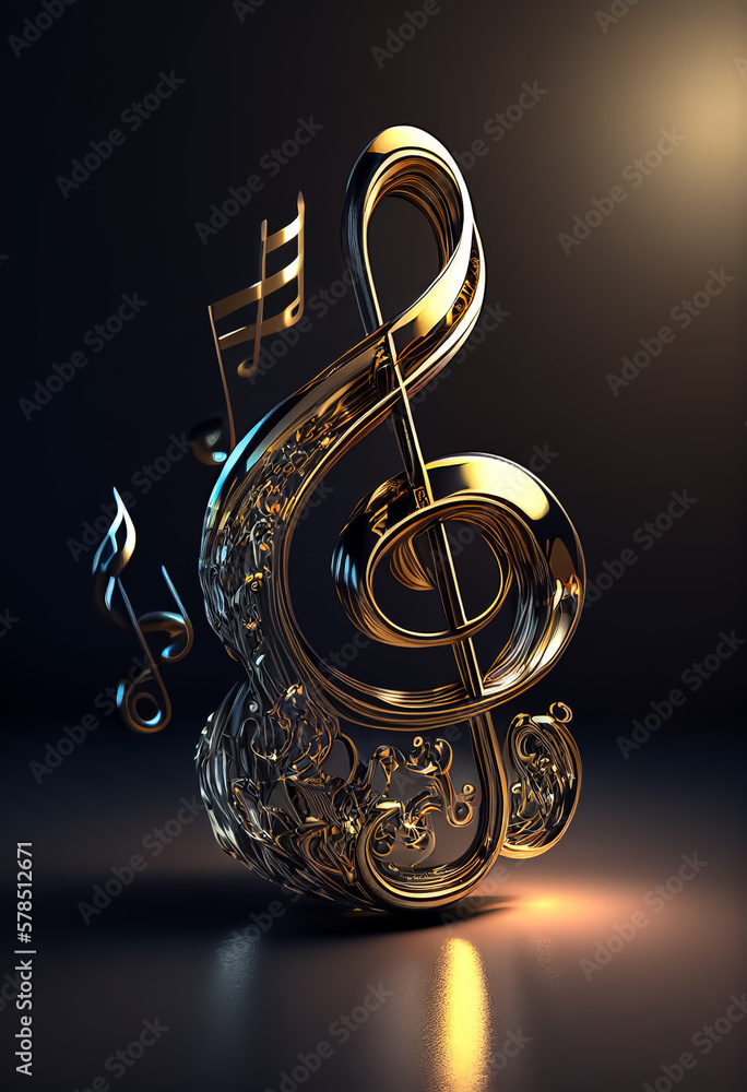 CLAVE DE SOL EN DORADO. FONDO OSCURO. ILUSTRACION. COLOR. IA GENERATIVA ...