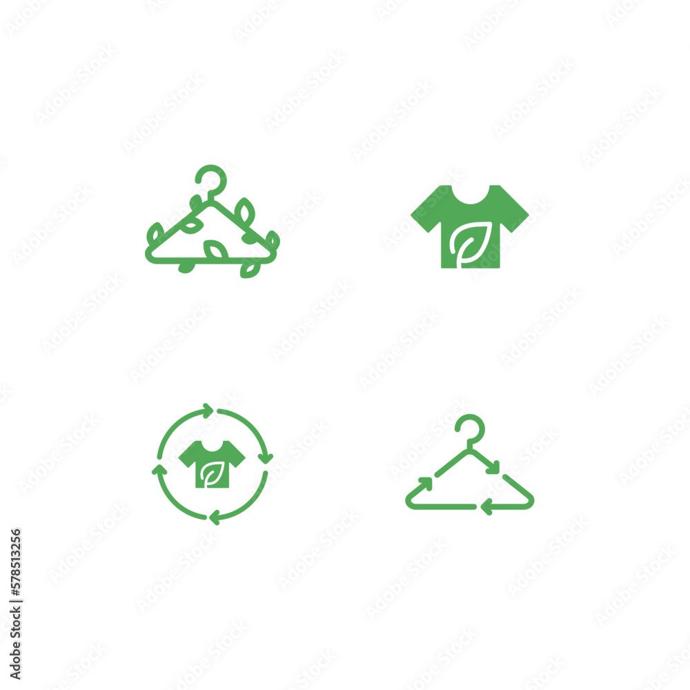 Textile recycling, clothes recycling icon set hanger logo t-shirt eco ...