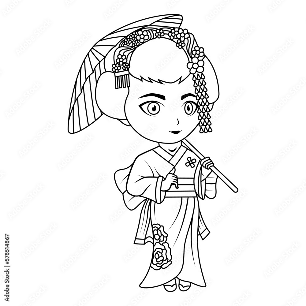 Geisha chibi mascot logo line art Stock Vector | Adobe Stock