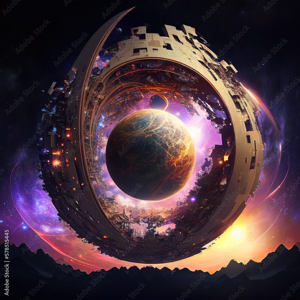 visualization of the megastructure around the planet Stock Illustration ...