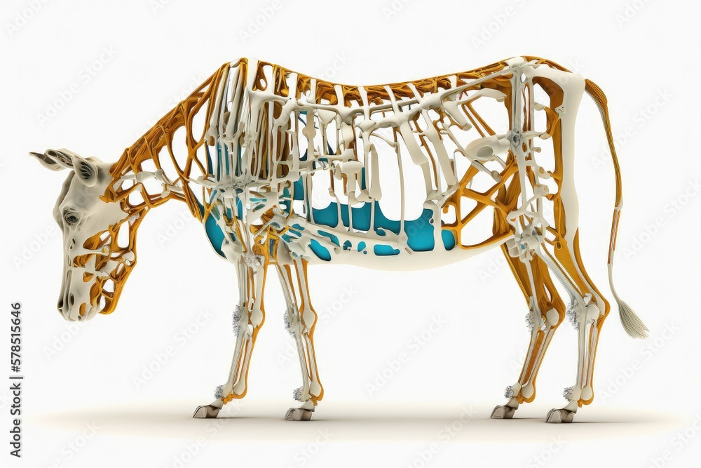Anatomy of a cow, cow skeleton isolated on white background Stock ...