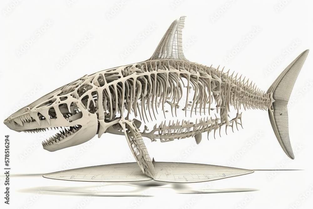 Shark Skeleton 3D rendering isolated on white background Stock ...