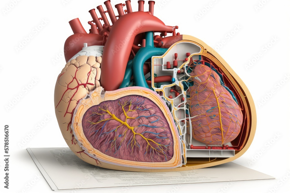 Cross section of a healthy human heart isolated on white background ...