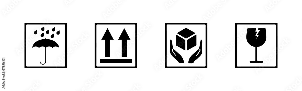 Fragile icons for cardboard, Fragile icons for labels and packaging ...