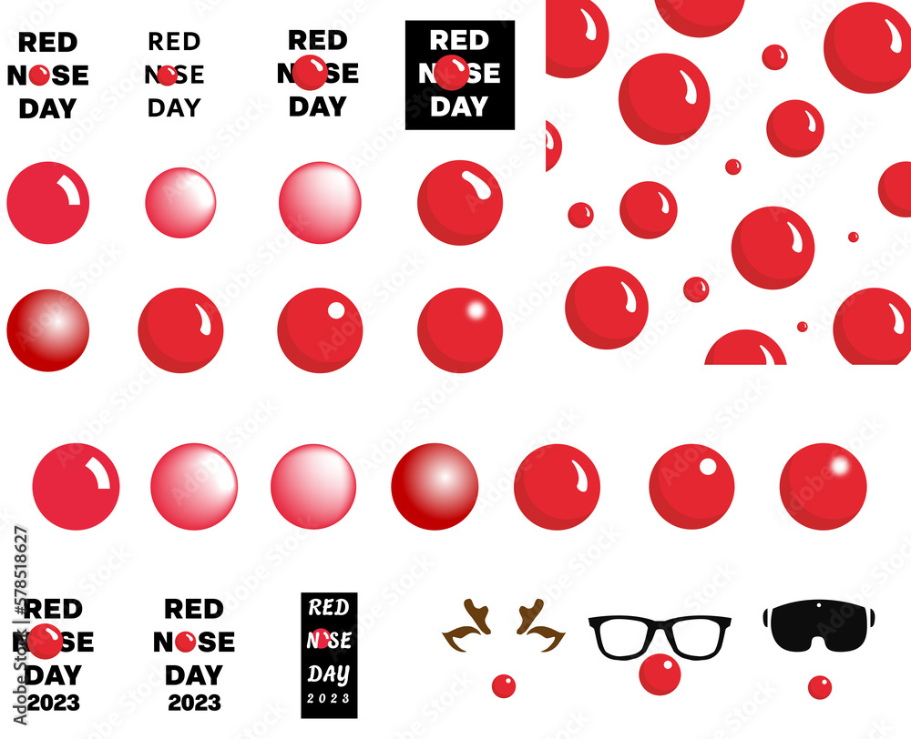 set of red nose day 2023 icons for web and mobile. Red dot bundle. Red ...
