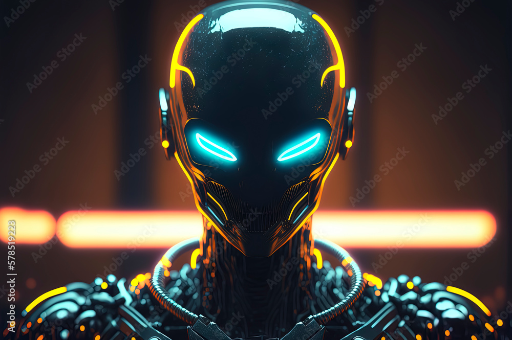 hyper detailed photorealistic masterpiece of evil cyborg wearing a ski ...