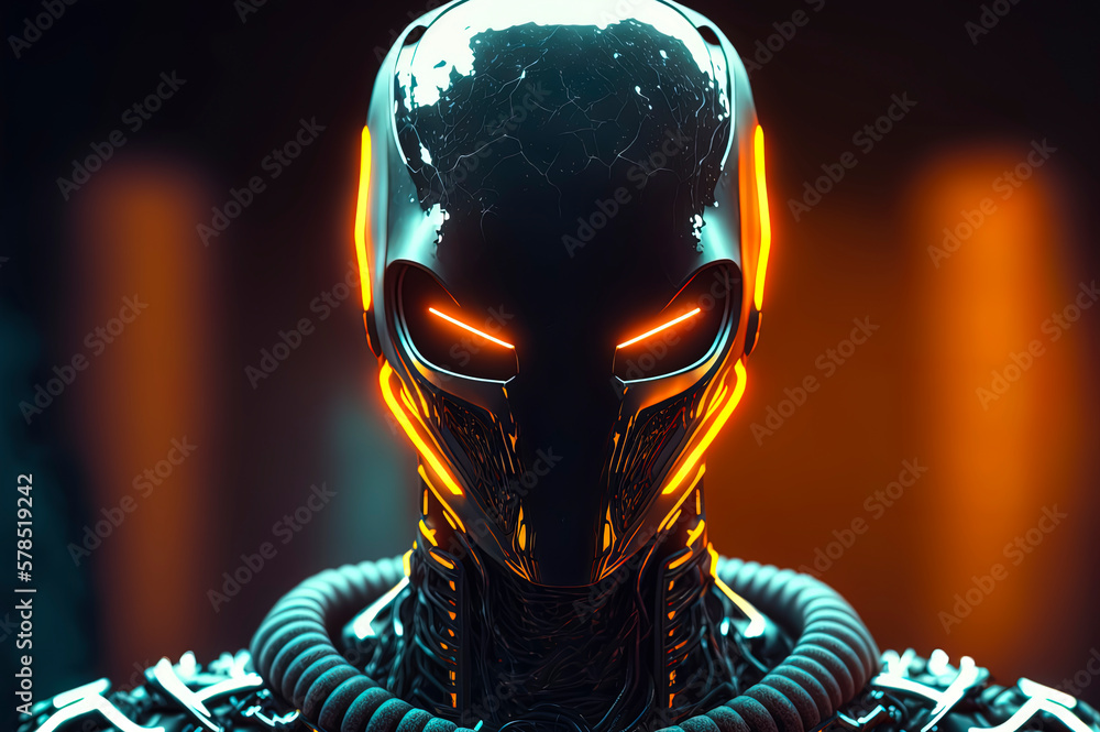 hyper detailed photorealistic masterpiece of evil cyborg wearing a ski ...