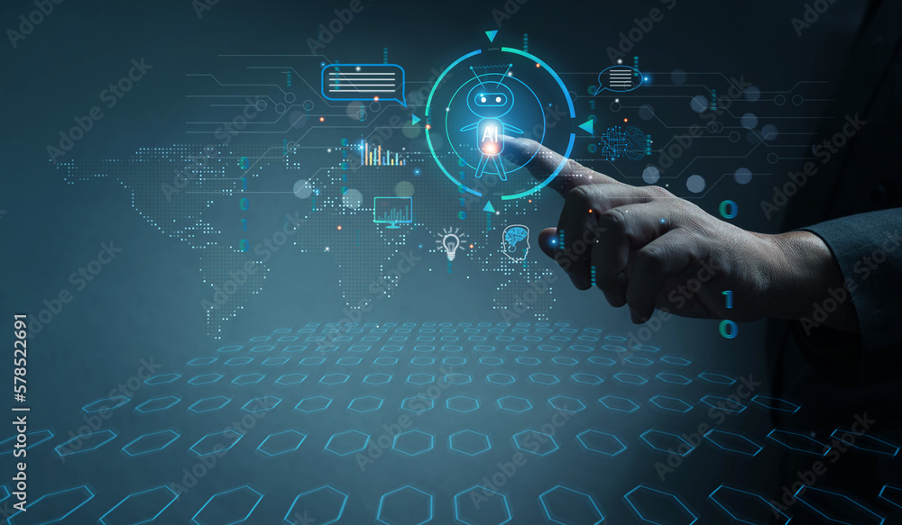 Businessman touching the brain of artificial intelligence (AI ...