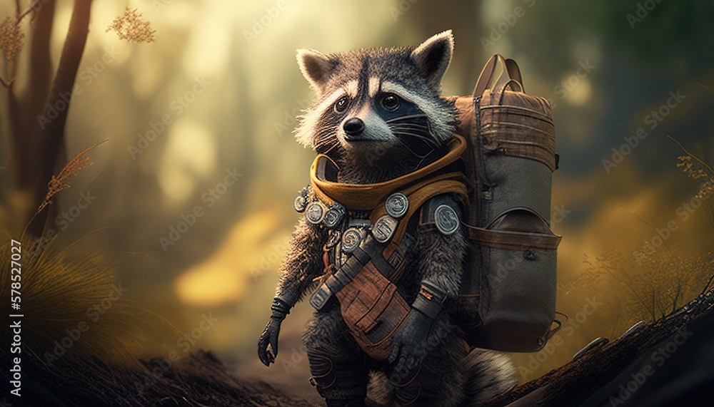 cyberpunk raccoon explorer digital art illustration, Generative AI ...