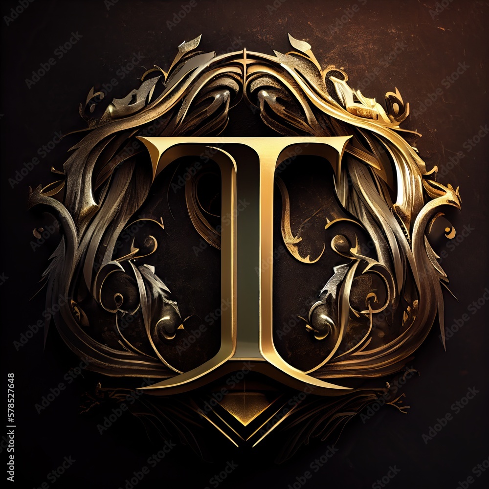 t letter in a golden monogram relief, generative AI Stock Illustration ...