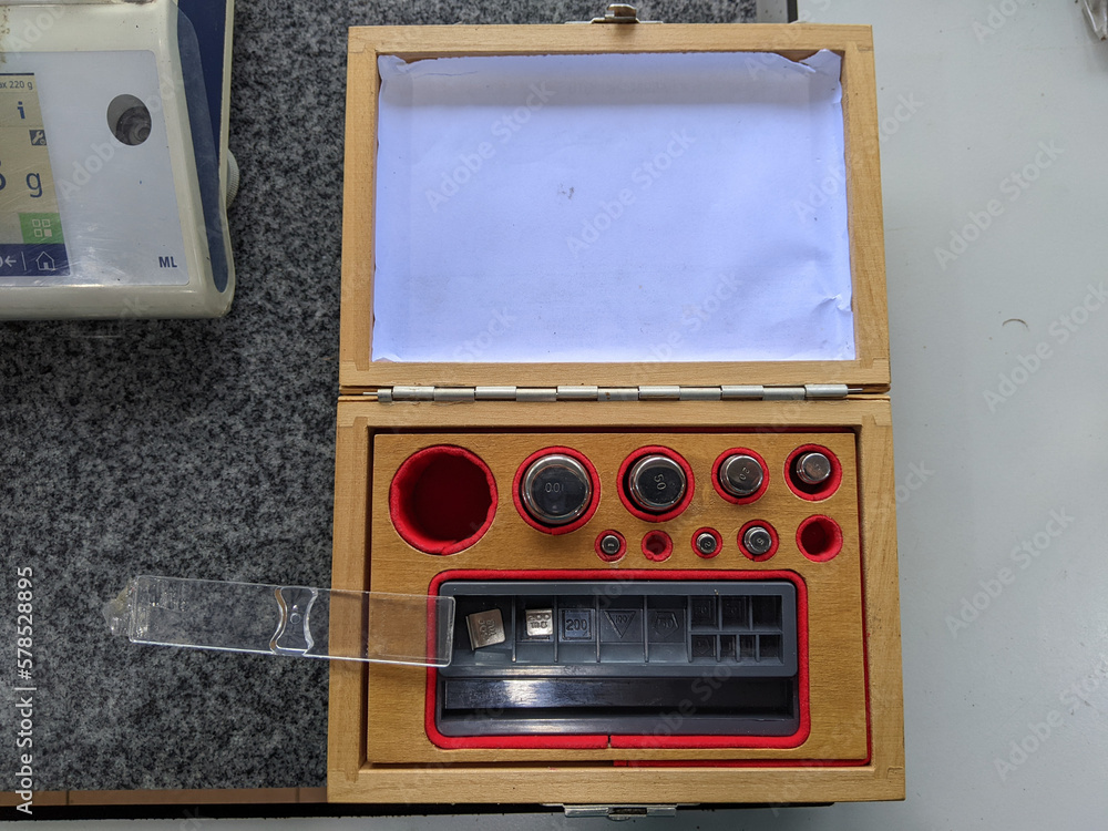 Verification tool for scales used in laboratories. Stock Photo | Adobe ...
