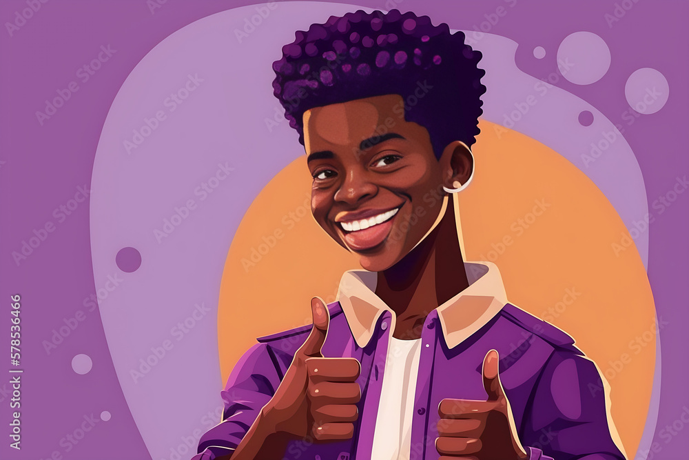 Flat vector illustration Happy african american teenager promoting new ...