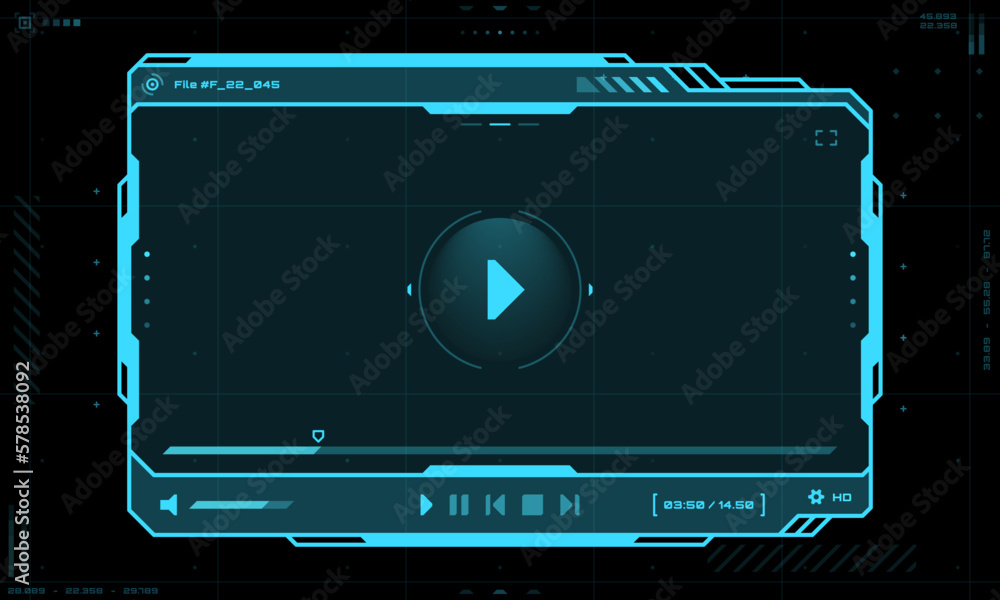 HUD video player screen interface and UI frame, vector futuristic ...