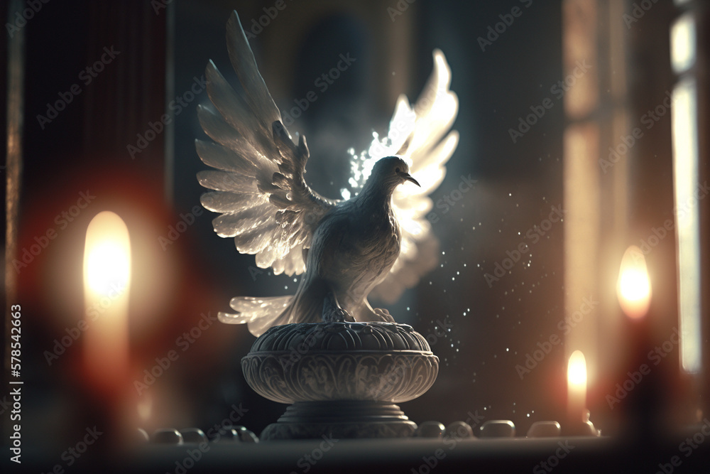 Holy Spirit symbol - a white dove, with halo of light rays flaming rays ...