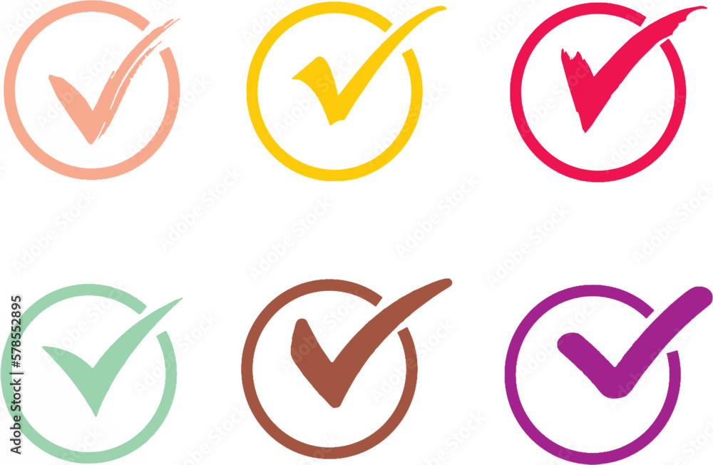 Check mark right or correct icon in circle. Different colors checklist ...