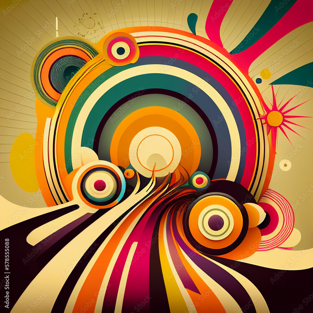 Trippy Retro Background for Psychedelic 60s-70s Parties with Bright ...