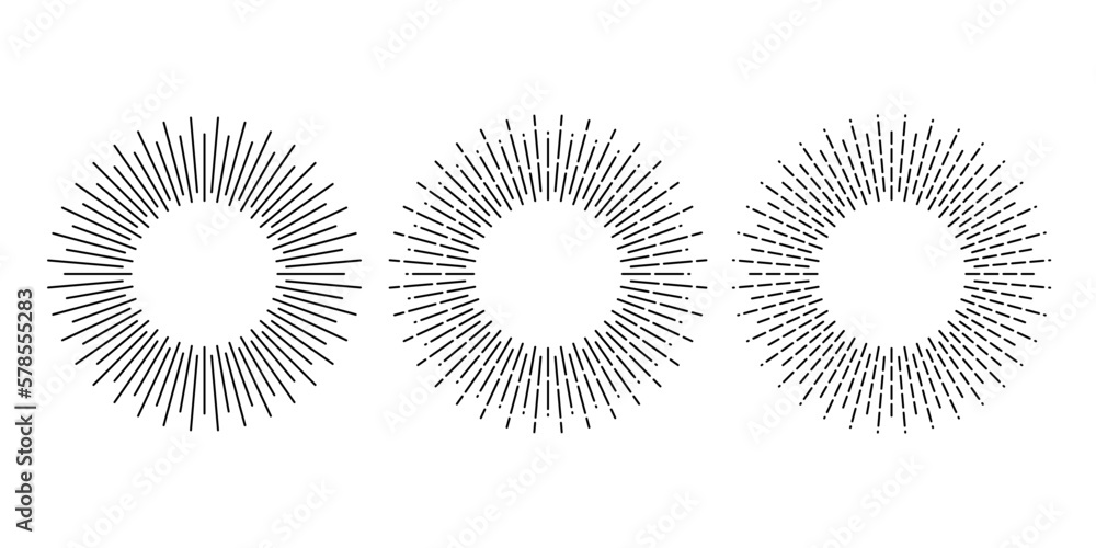 Sunburst frames set. Retro sun light rays element collection. Vintage ...