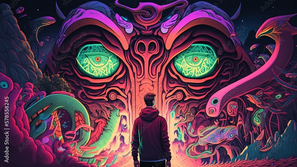 sci-fi fantasy scenery surreal wonderland world with a man on the ...