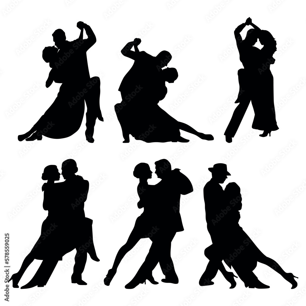 Tango dancers silhouette, stencil templates for design, greeting cards ...