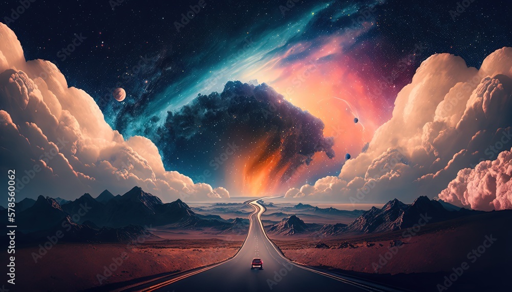 illustration of way path to horizon, endless road to heaven with light ...