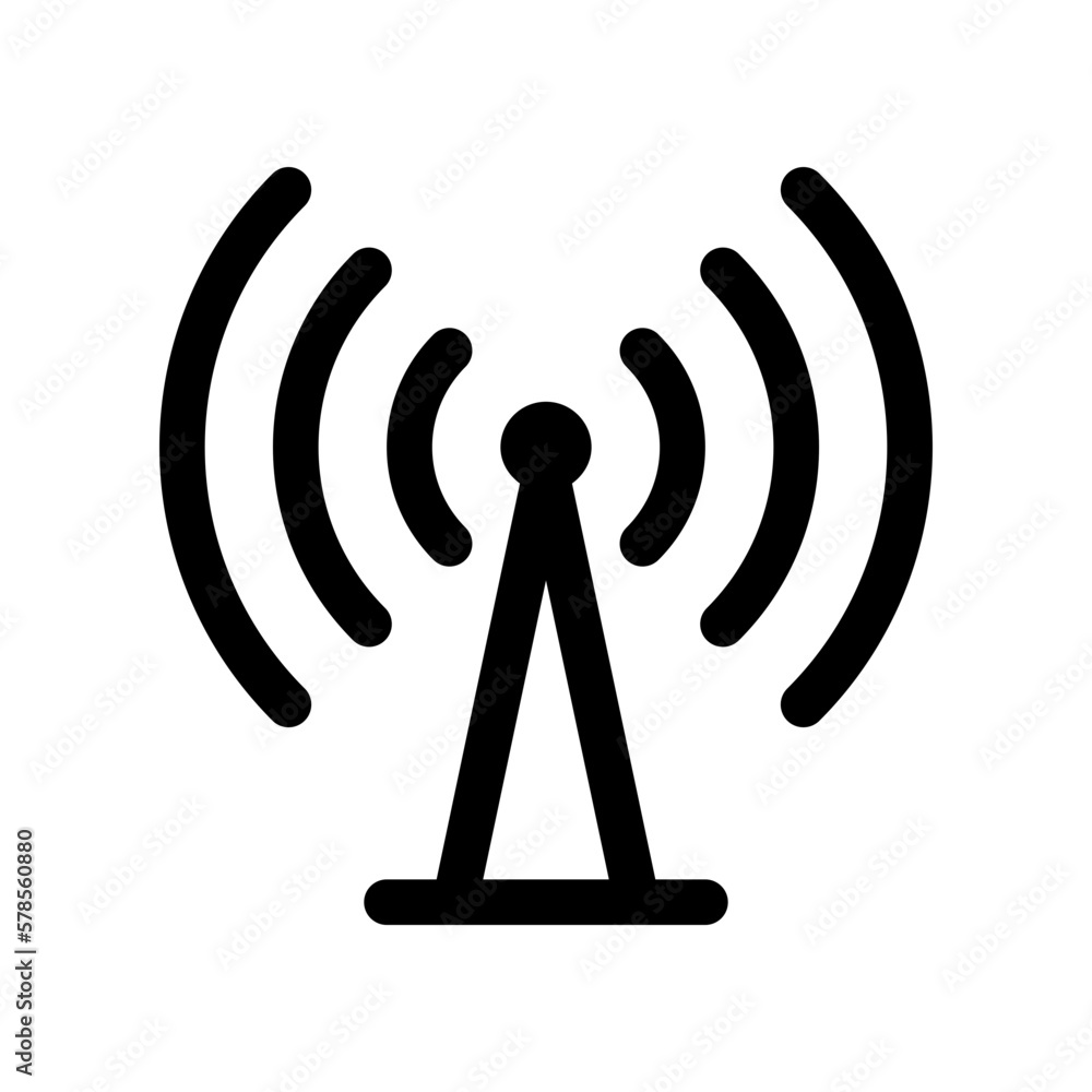 Editable vector wifi tower signal icon. Black, line style, transparent ...