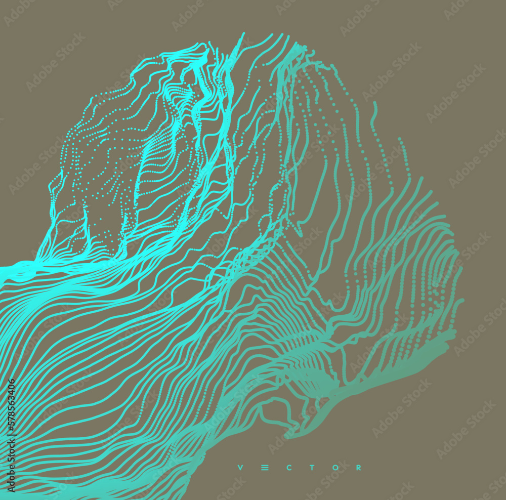Array with dynamic emitted particles. Water splash imitation. Abstract ...