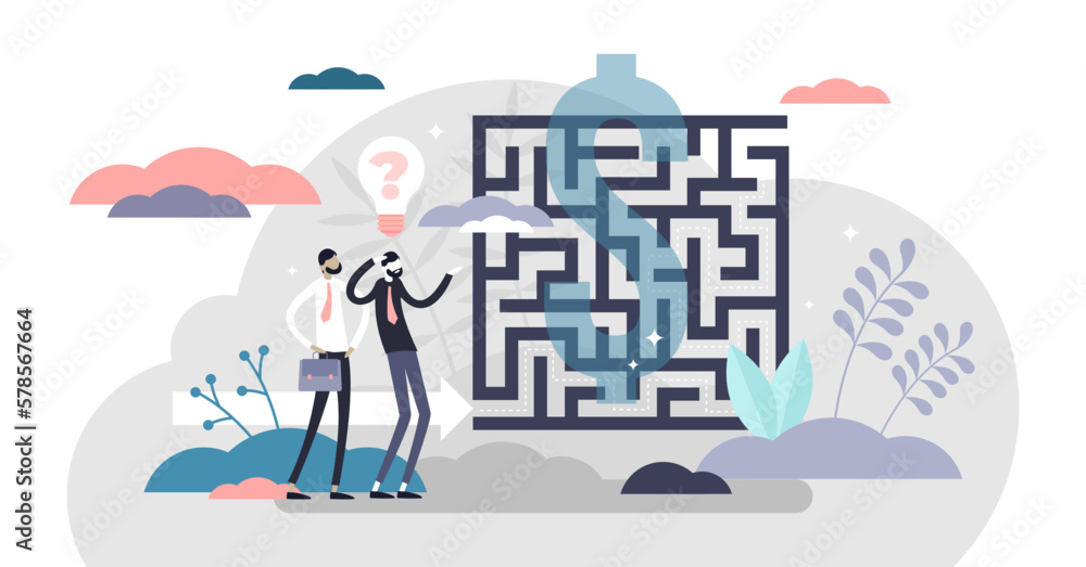 Business maze concept, flat tiny person illustration, transparent ...