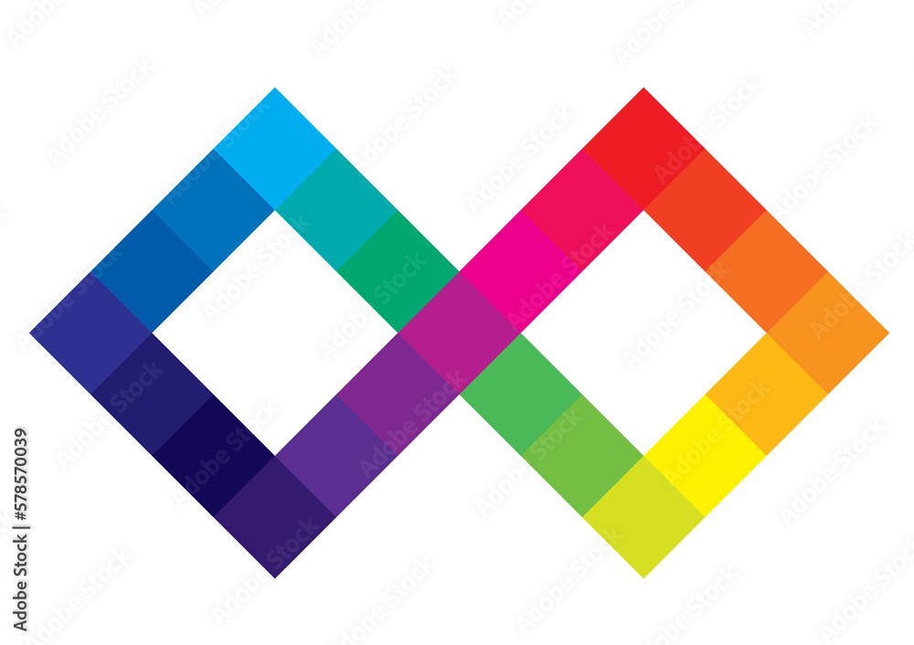Infinity symbol infographic made up of rainbow colored hue circles ...