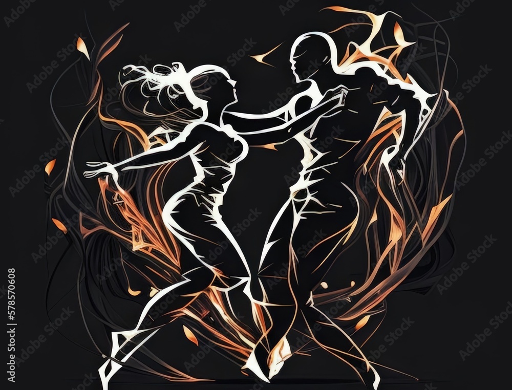 Passion Two entwined figures move in a graceful and passionate dance ...