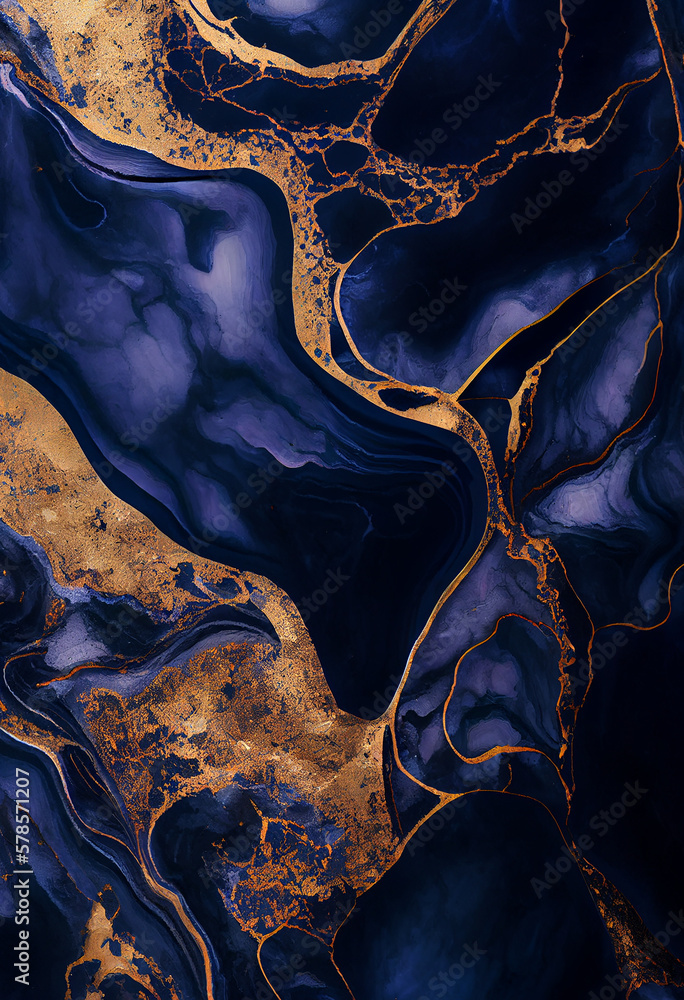 Abstract indigo marble background with golden veins, marble stone ...