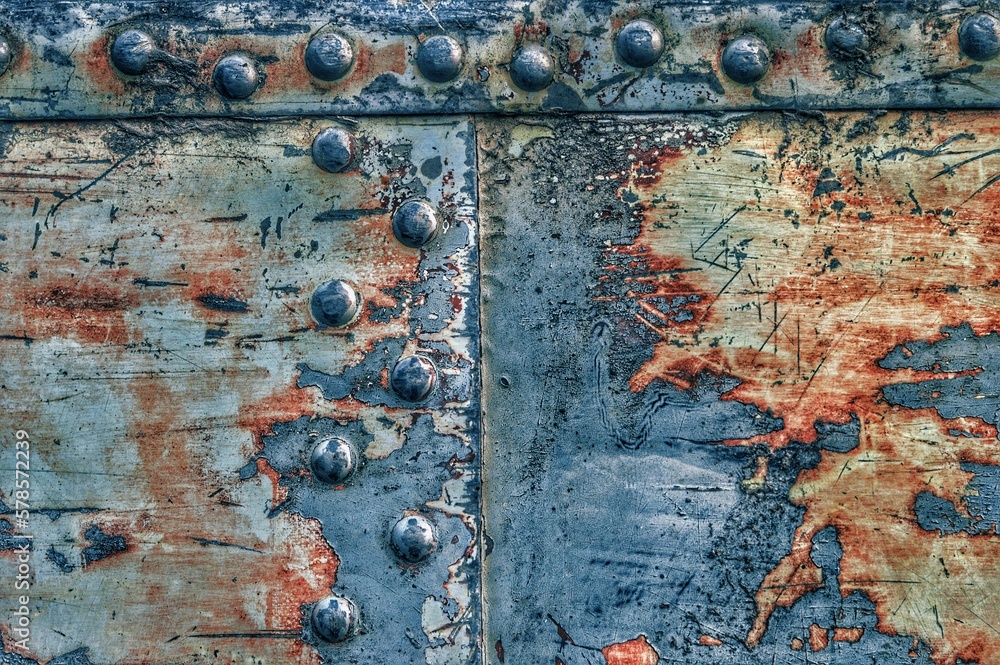 Rough steel background for design. Metal surface with rivets. Armor or ...