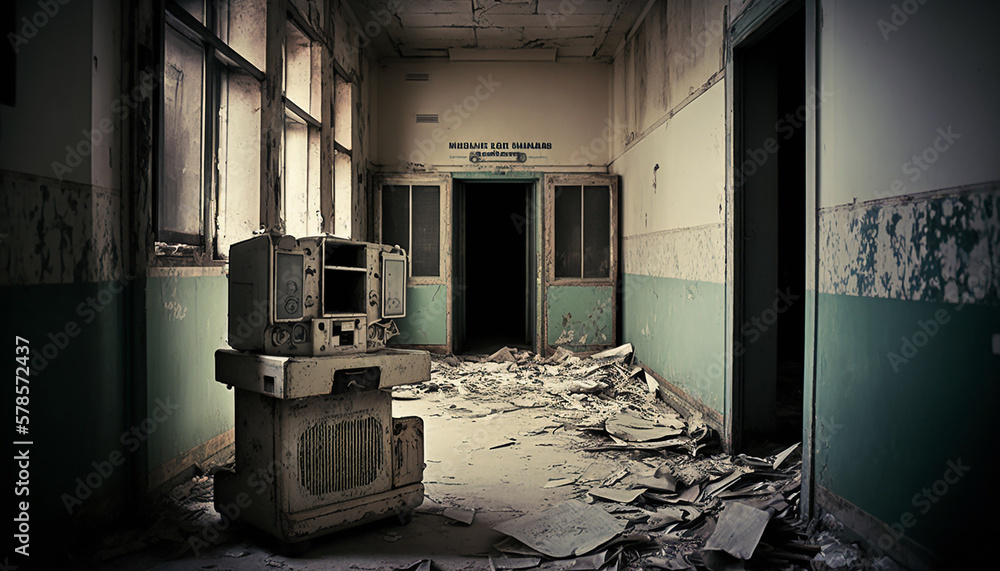 Hospital, Abandoned Wing, The dusty and dilapidated environment is ...