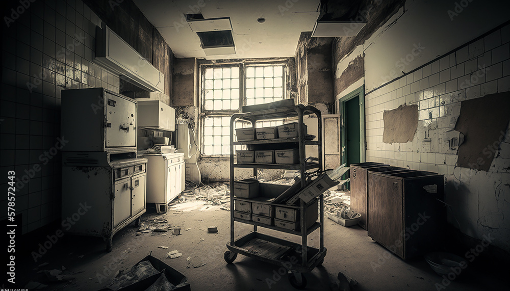 Hospital, Abandoned Wing, The dusty and dilapidated environment is ...