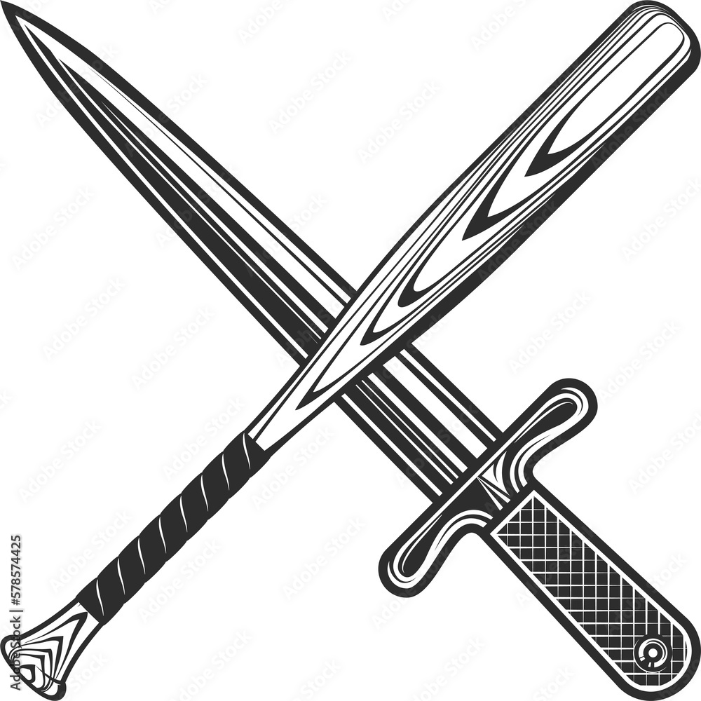 Dagger gangster knife with baseball bat club emblem design elements ...