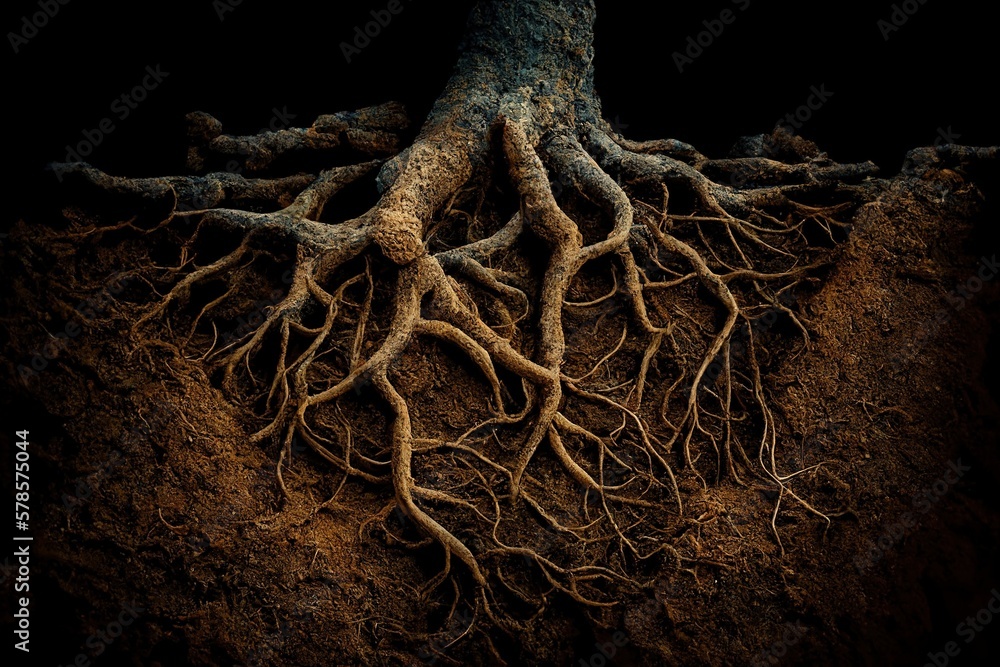 Tree roots in soil underground texture. Generative AI. Digital Art ...