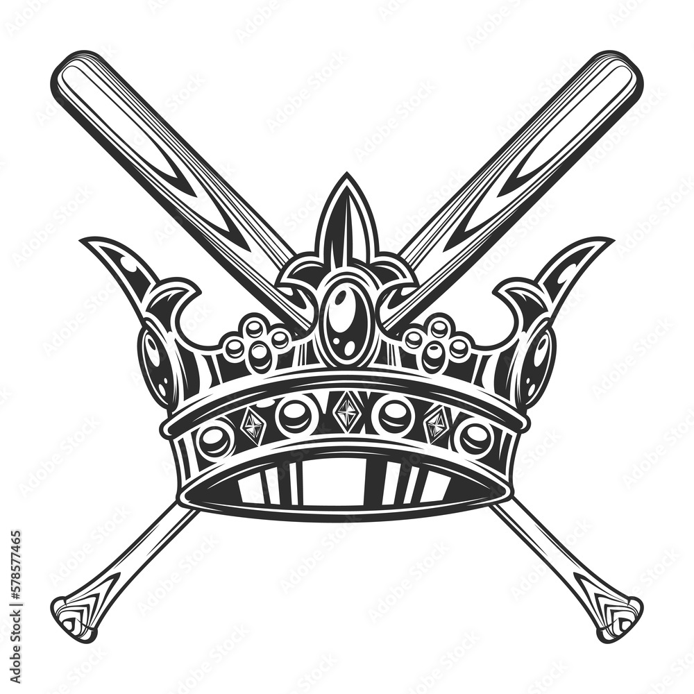 Baseball bat with king crown club emblem design elements template in ...