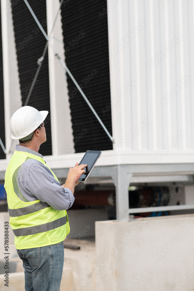 Industry engineer under checking the industry cooling tower air ...