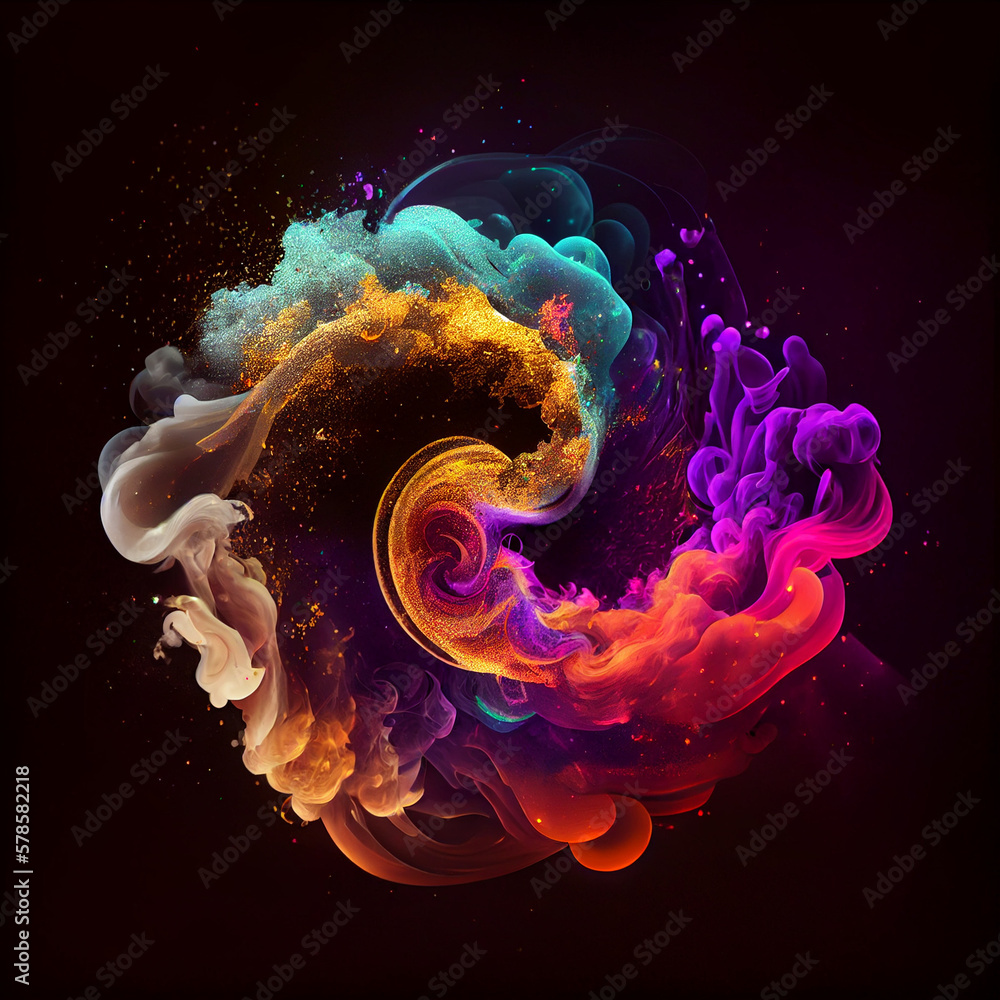 colorful swirl smoke with gold glitter abstract background Stock ...